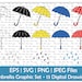 Umbrella and Rain Vector Clipart Set / Outline, Silhouette Stamp ...