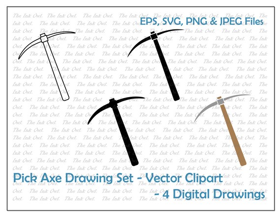 Pick Axe Vector Clipart Set / Outline & Stamp Drawing | Etsy Canada