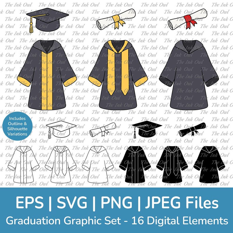 Cap and Gown Clipart - Etsy