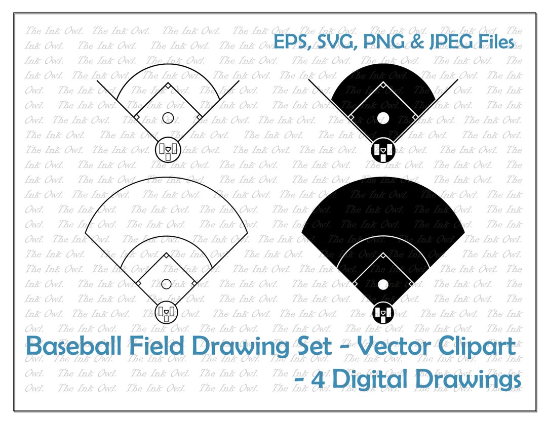 Baseball Diamond Field Vector Clipart Set / Outline & Stamp Graphic ...