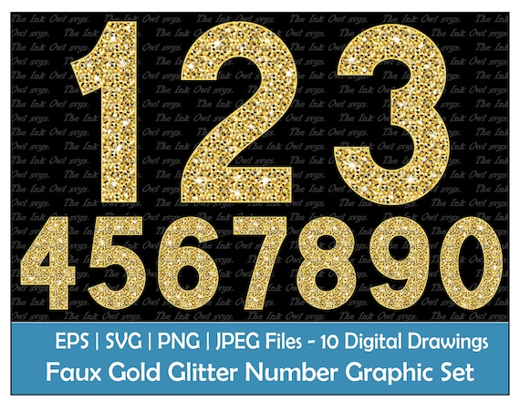 Gold Glitter Numbers Clipart Set / Text Graphics / Faux - Etsy
