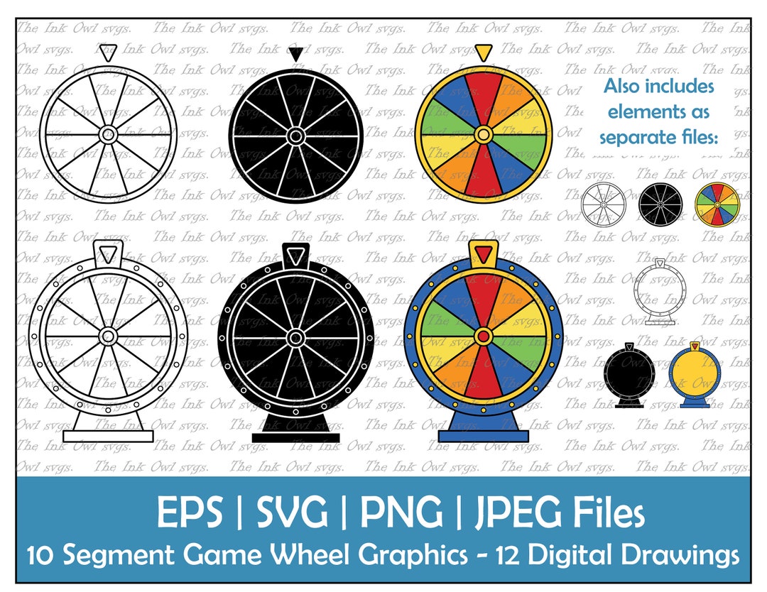 Game Spin Wheel Vector Clipart Set / 10 Segments / Outline, Stamp and ...