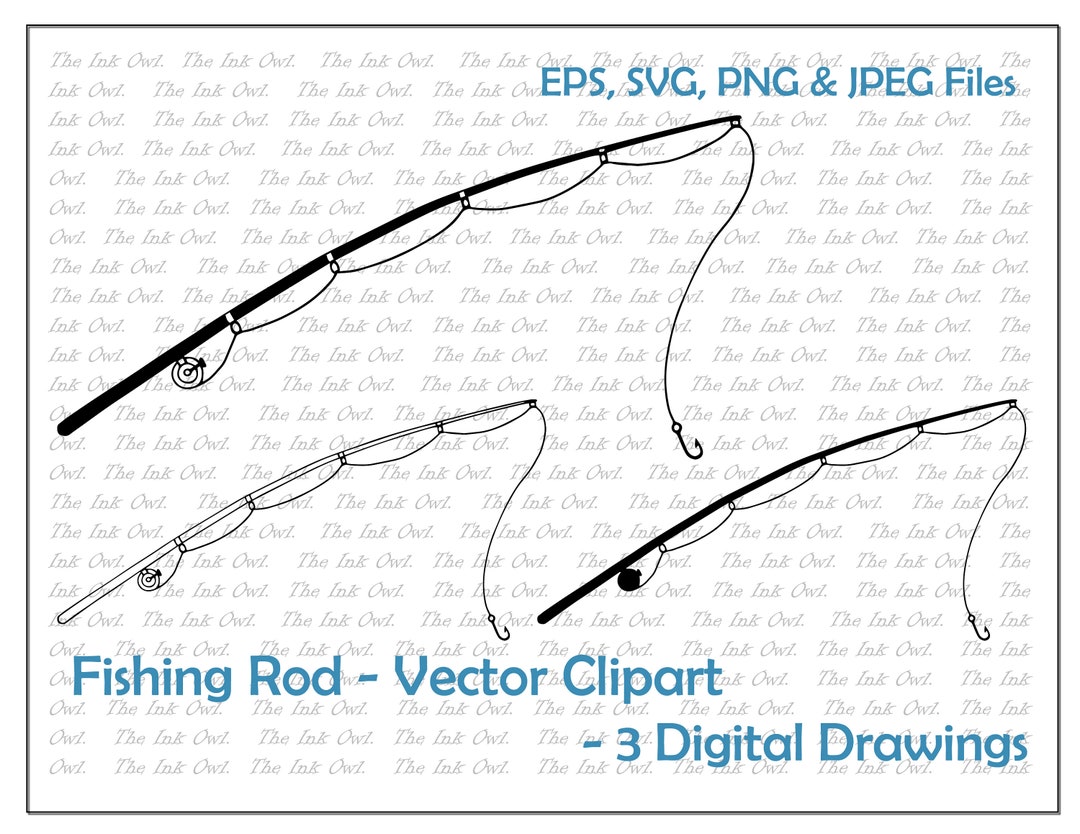 Fishing Rod Pole Vector Clipart / Outline & Stamp Graphic / - Etsy