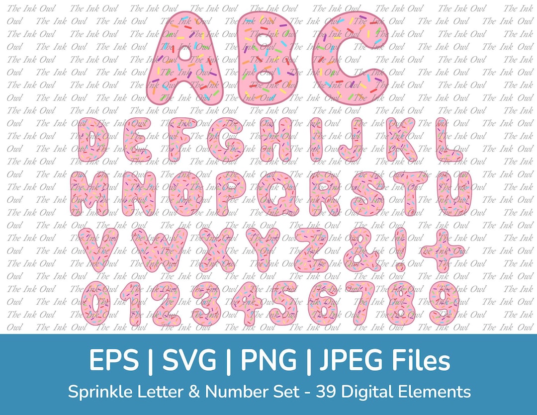 Pink Icing & Rainbow Sprinkles Alphabet Letters and Numbers Vector ...