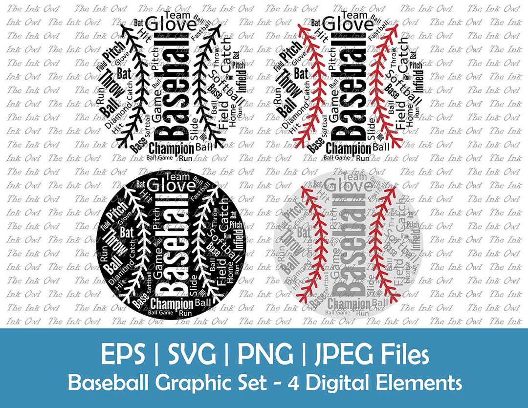 Baseball Design Vector Clipart Set / Outline, Silhouette & Color Illustration Graphics / Sports ...