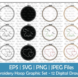 Embroidery and Hoop Vector Clipart Set / Outline, Silhouette & Color ...