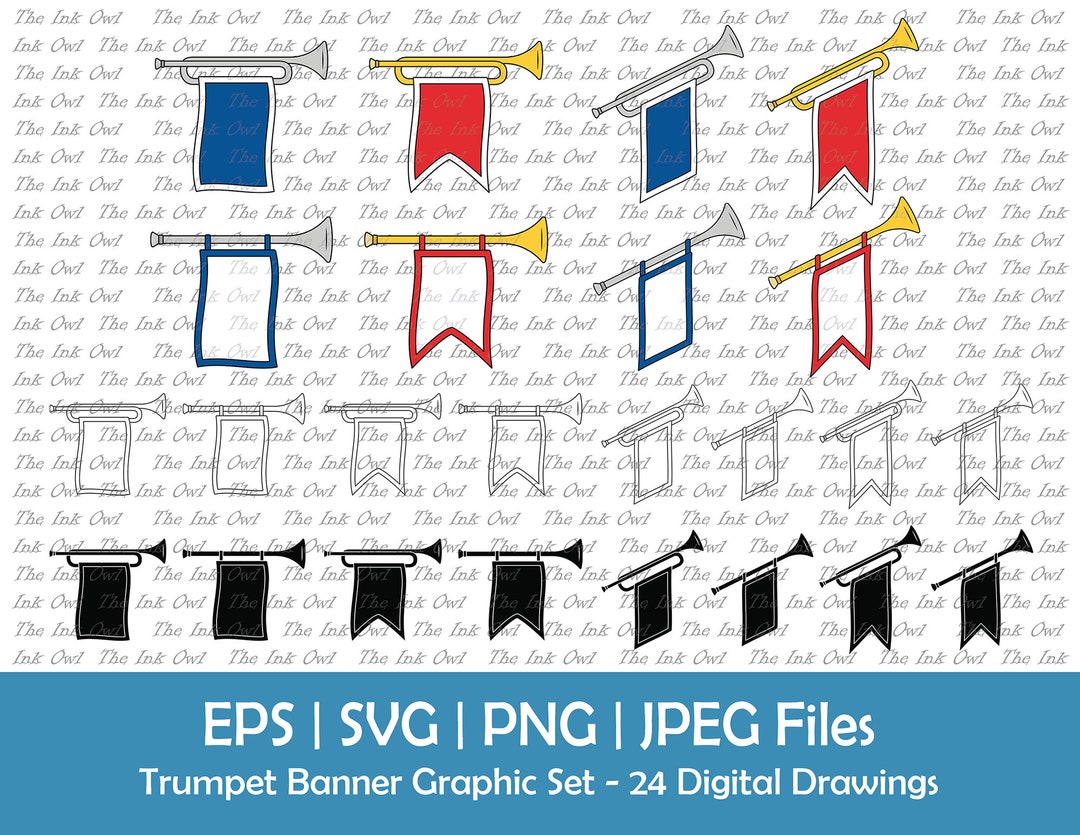 Trumpet With Banner Clipart Set / Musical Instrument / Fanfare Trumpet ...