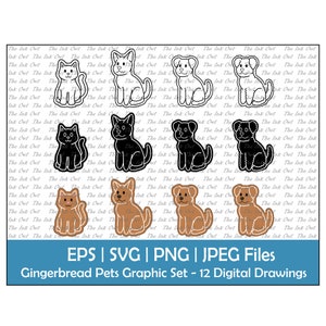 Gingerbread Cookie Pets Vector Clipart Set / Cat and Dog / Outline ...