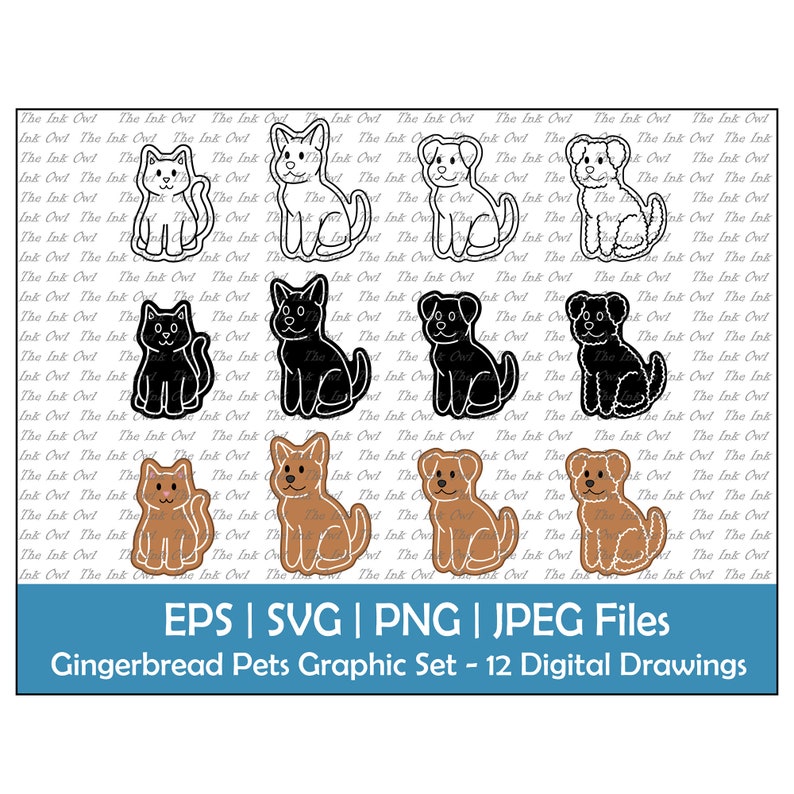 Gingerbread Cookie Pets Vector Clipart Set / Cat and Dog / Outline ...