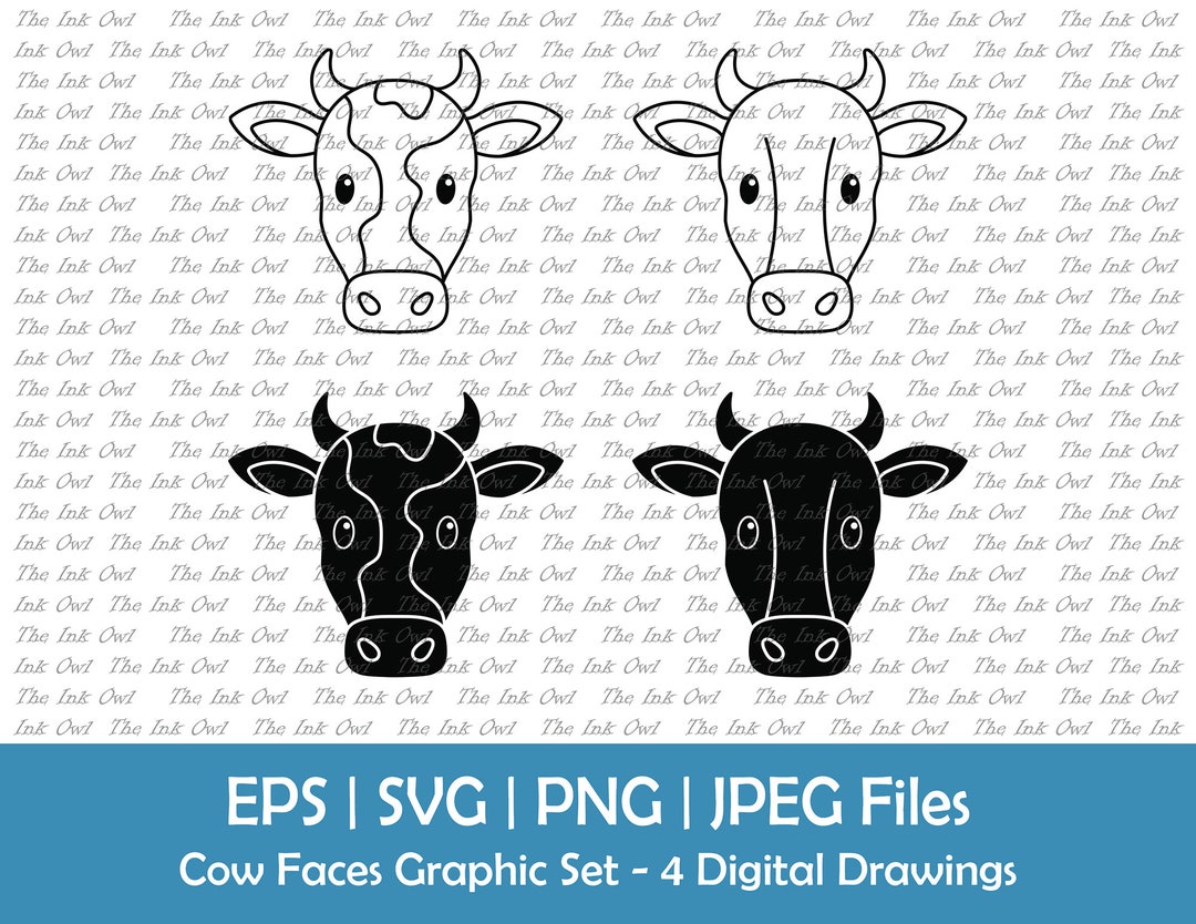 Simple Cow Head or Face With Horns Vector Clipart Set / Outline ...