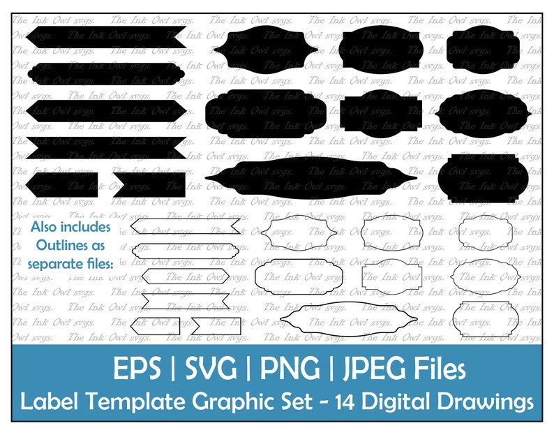 Label Template Vector Clipart Set / Outline & Stamp Graphic / - Etsy