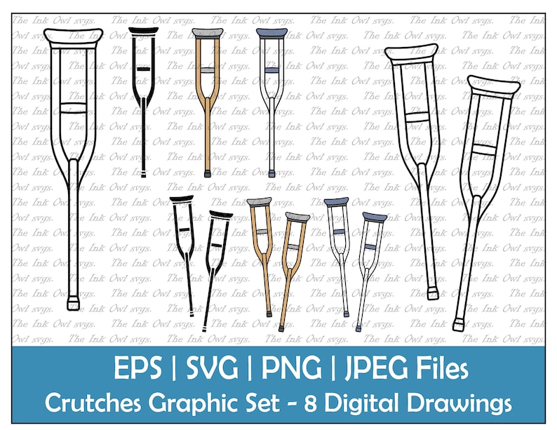 Crutches Vector Clipart Set / Outline Stamp and Color Drawing | Etsy