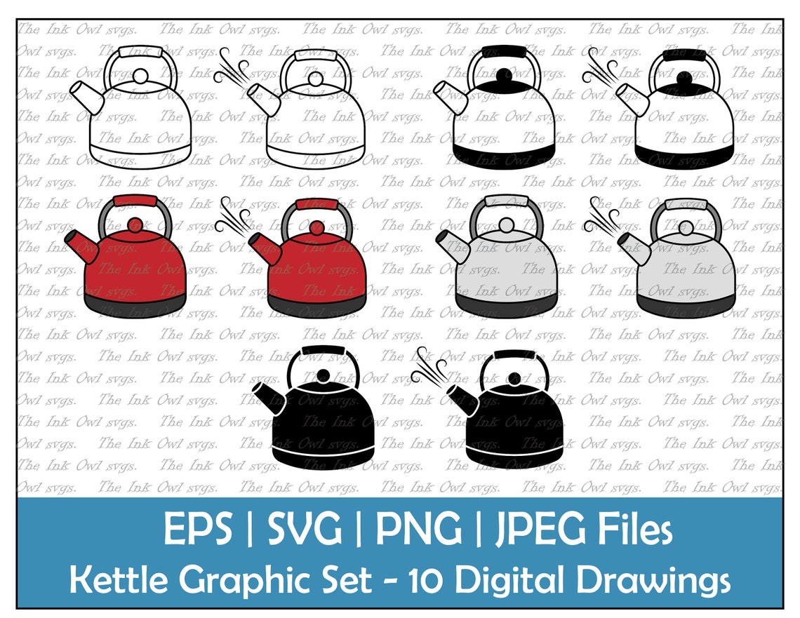 Kettle With Steam Vector Clipart Set / Outline & Stamp Icon - Etsy