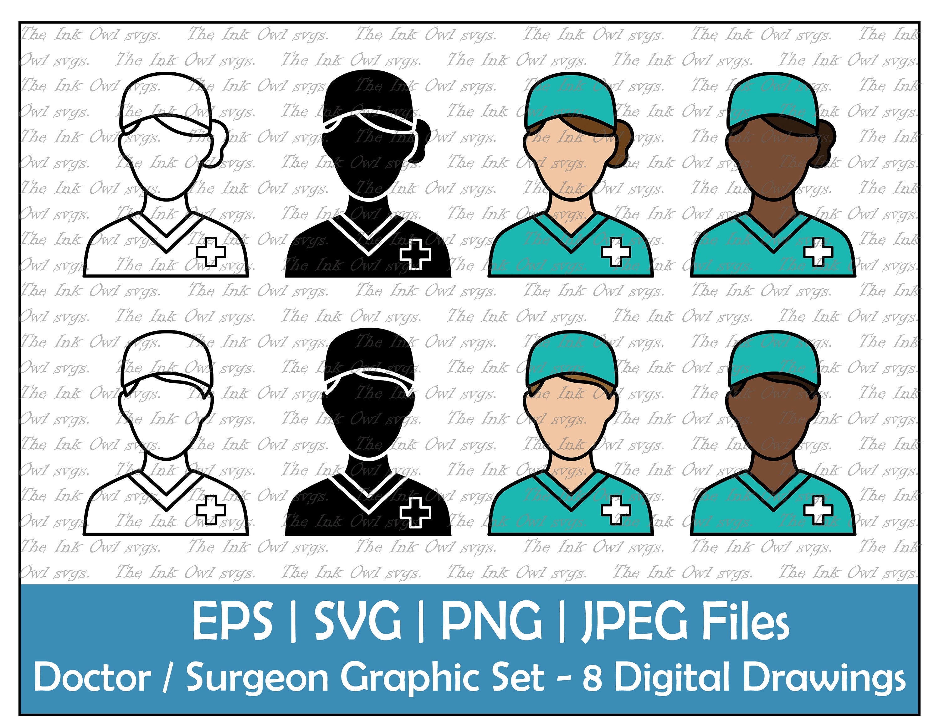 Surgeon Doctor Icon Vector Clipart Set / Outline & Stamp Drawing ...