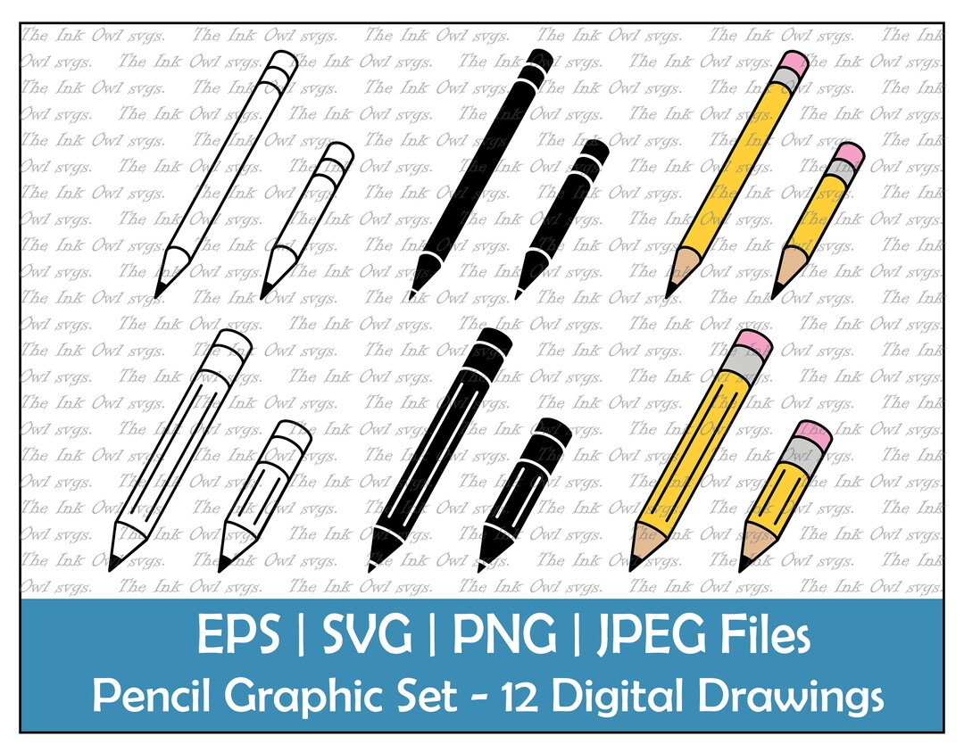 Pencil Vector Clipart Set / Outline, Stamp & Color Graphic / Writing ...