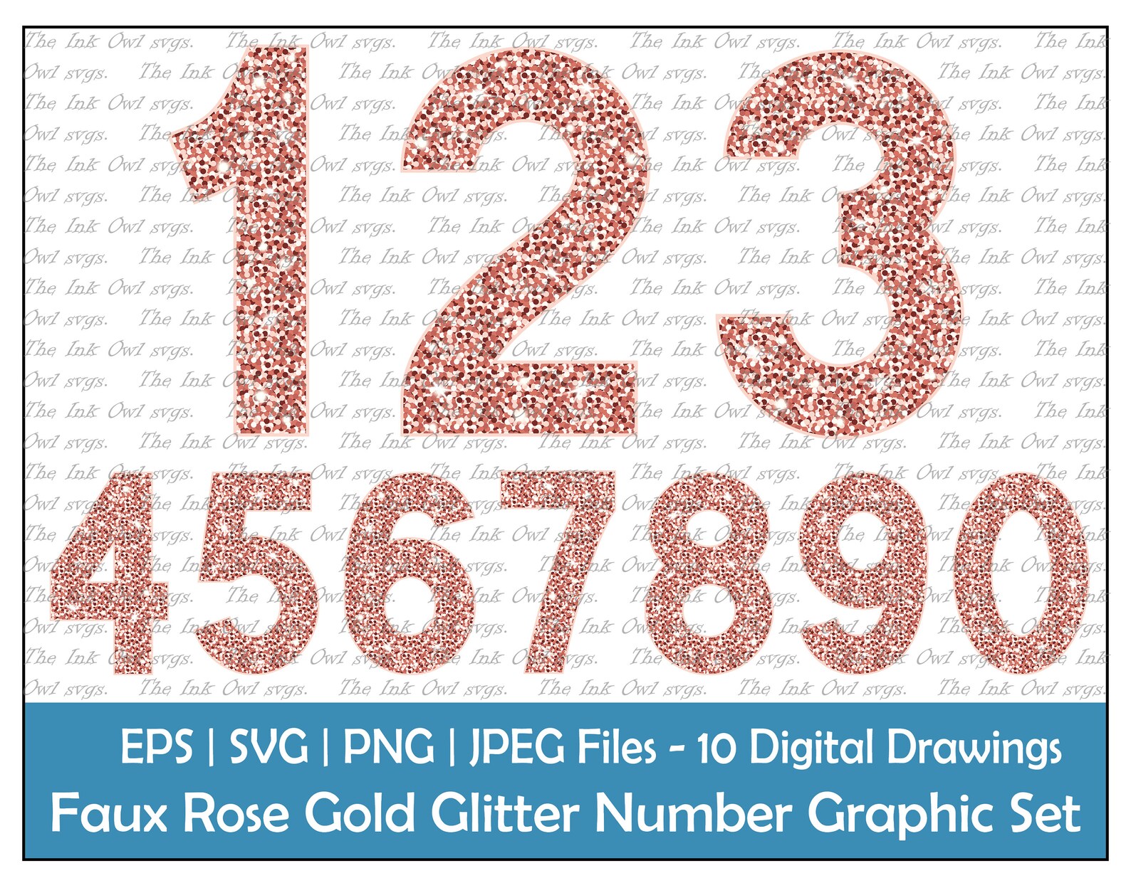 Rose Gold Glitter Numbers Clipart Set / Text Graphics / Faux - Etsy