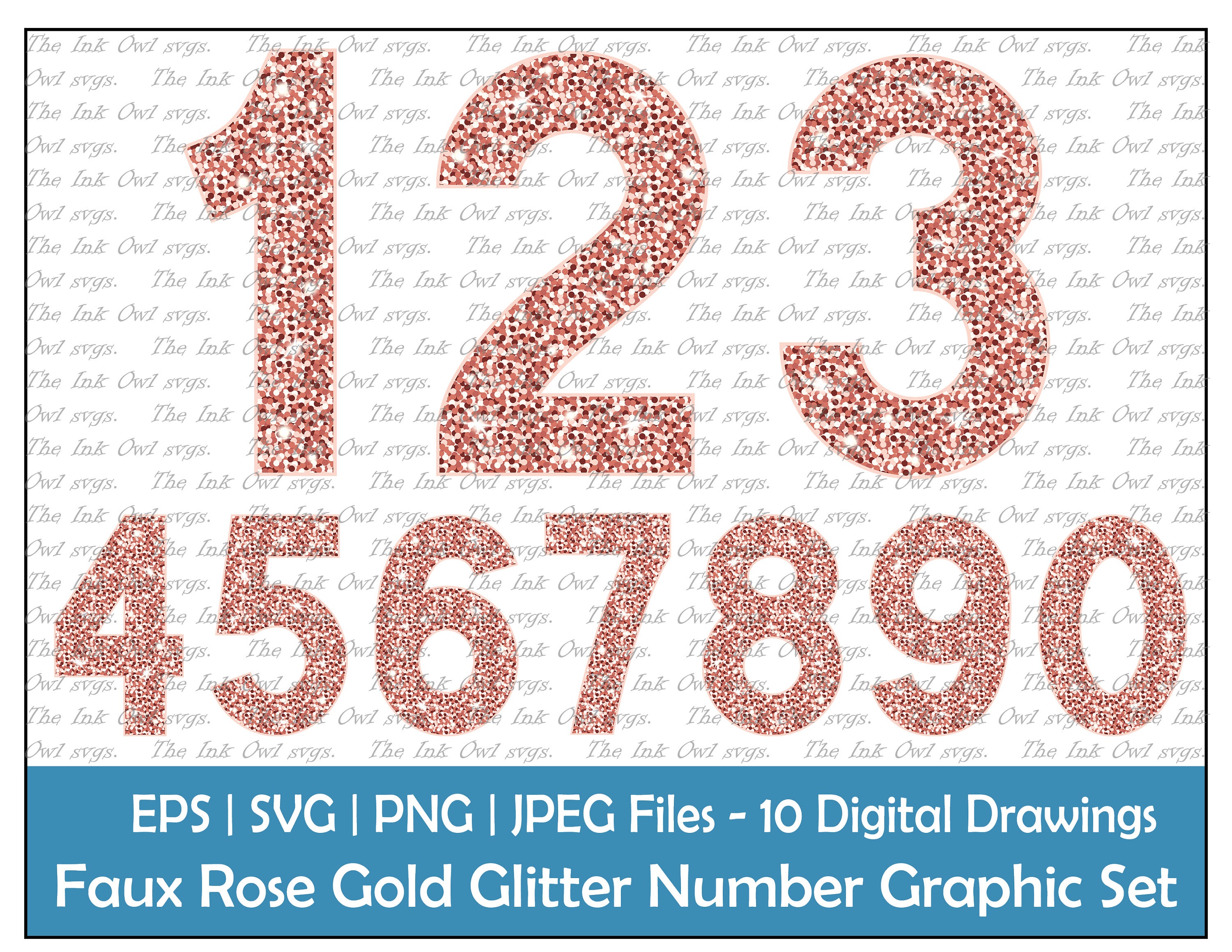 Rose Gold Glitter Numbers Clipart Set / Text Graphics / Faux - Etsy
