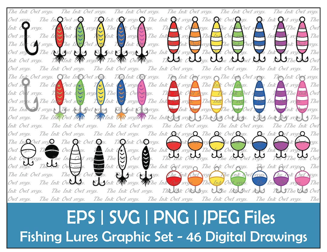 Fishing Hook and Lures Vector Clipart Set / Outline & Color Drawing ...