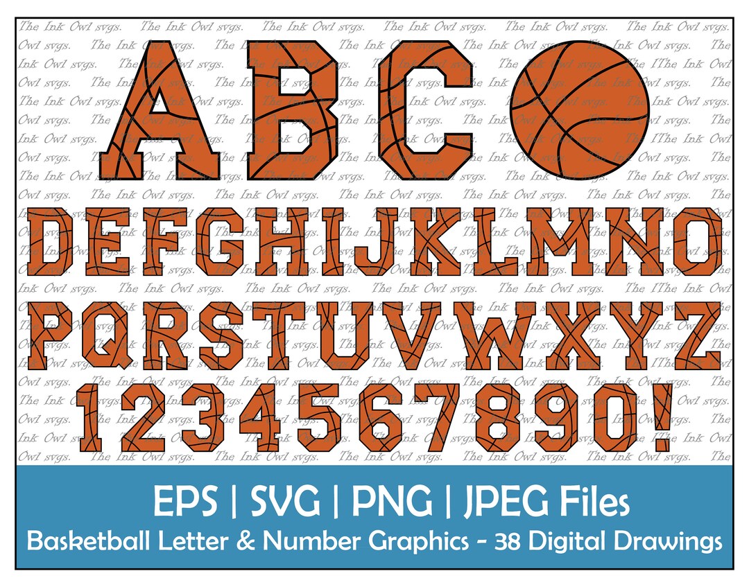 Basketball Letter Alphabet and Numbers Vector Clipart / Color Text ...