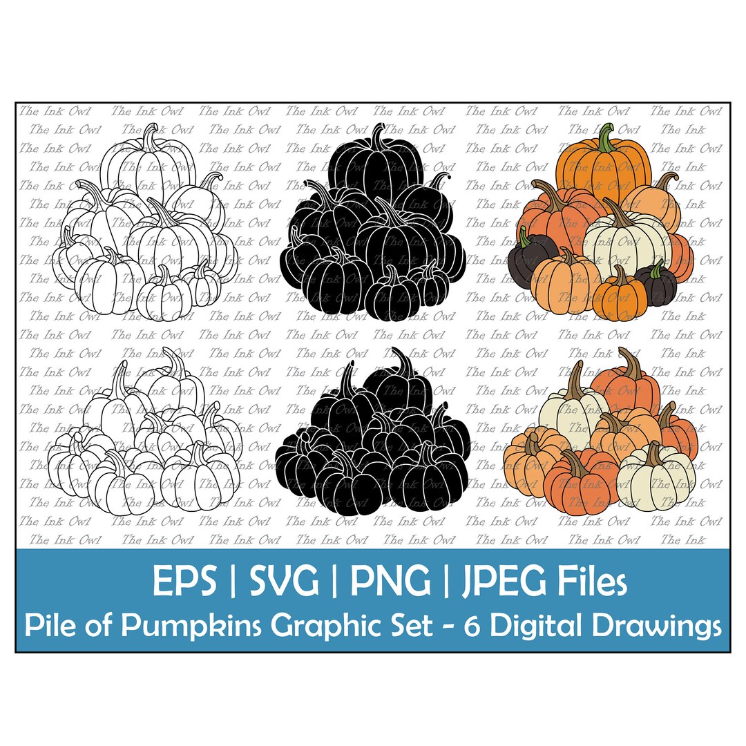 Pile of Pumpkins Vector Clipart Set / Outline, Silhouette Stamp & Color ...