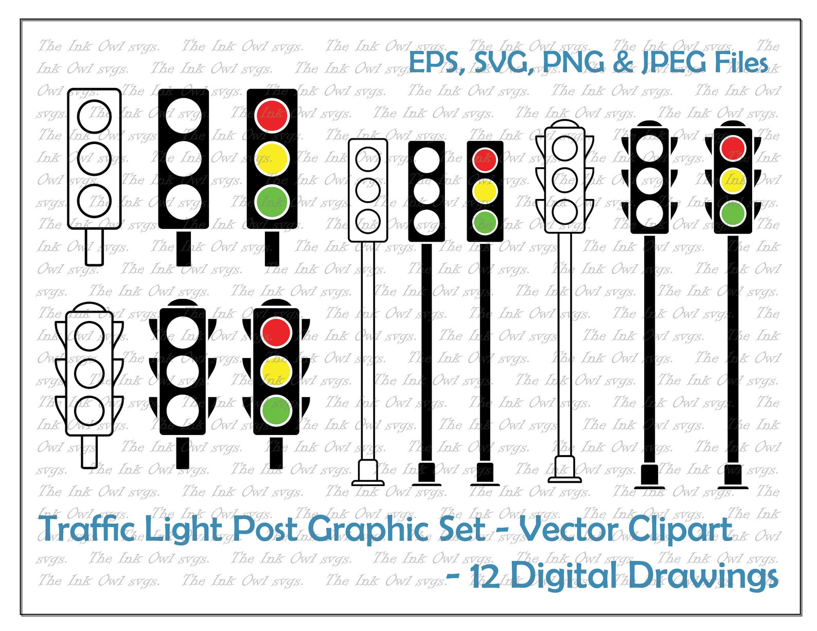 Traffic Light Post Vector Clipart Graphic Set / Outline & - Etsy