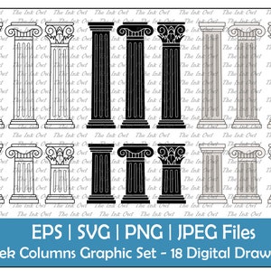 Greek Columns Vector Clipart Set / Outline, Silhouette & Color Graphic ...