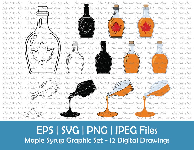 Maple Syrup Bottle Vector Clipart Set / Outline, Silhouette Stamp ...
