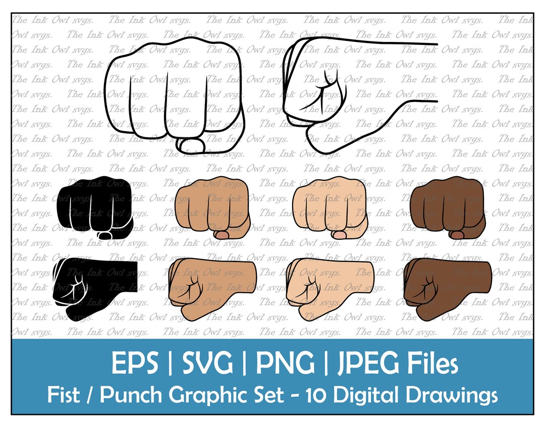 Fist or Punch Vector Clipart Set / Side and Front View / Outline, Stamp ...