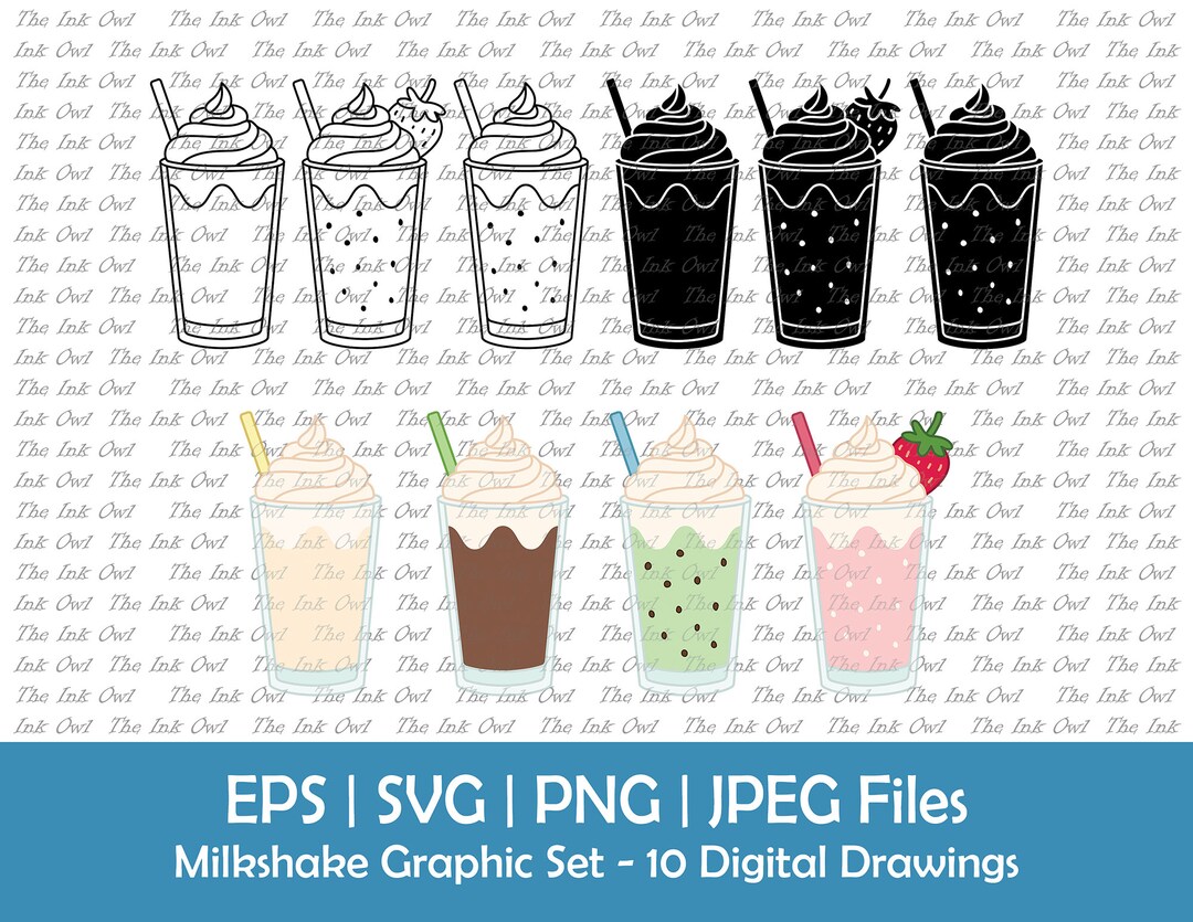 Milkshake Clipart Vector Set / Outline, Silhouette & Color Graphics ...