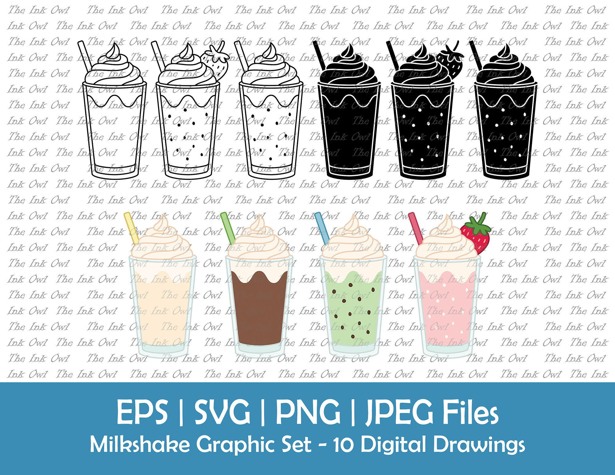 Milkshake Clipart Vector Set / Outline, Silhouette & Color Graphics ...