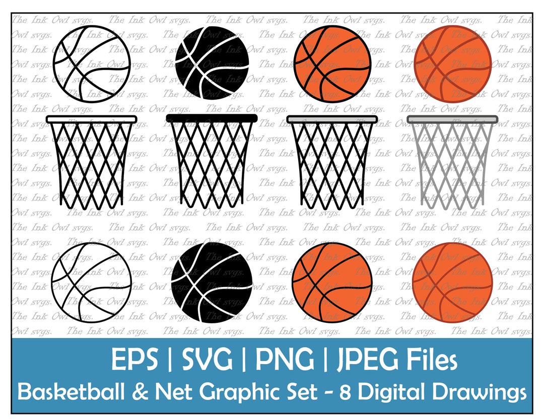 Basketball and Net Hoop Shot Vector Clipart / Outline, Stamp Stencil ...