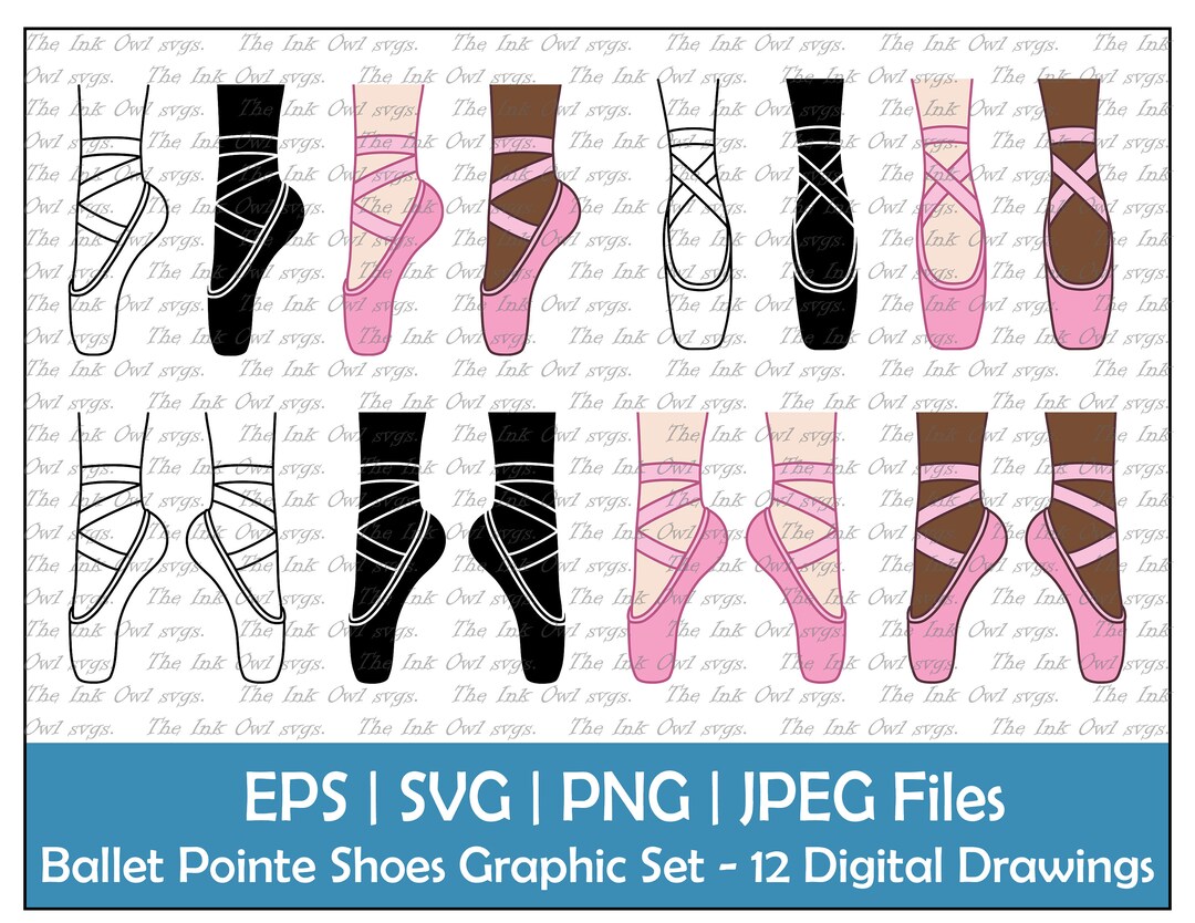 Ballet Pointe Shoes Vector Clipart / Outline, Silhouette & Color ...