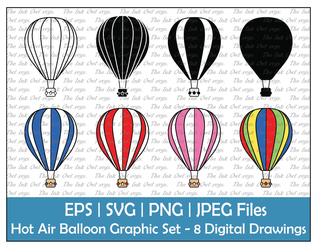 Hot Air Balloon Vector Clipart / Outline, Silhouette Stamp & Color ...