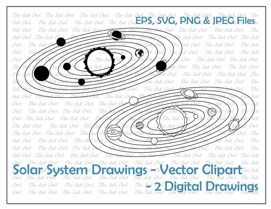 Solar System Vector Clipart Set / Outline Drawing Illustrations / Earth ...
