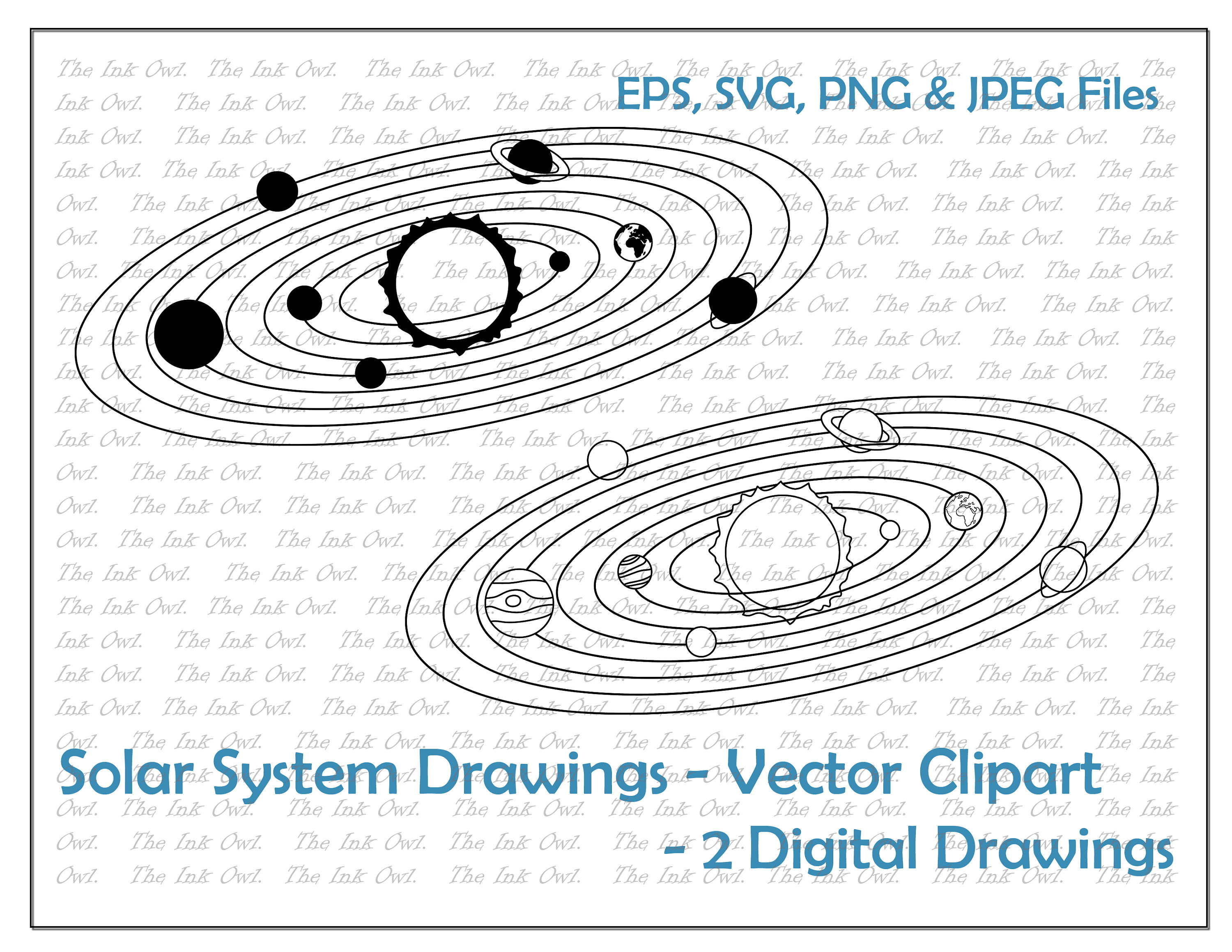 Solar System Vector Clipart Set / Outline Drawing | Etsy