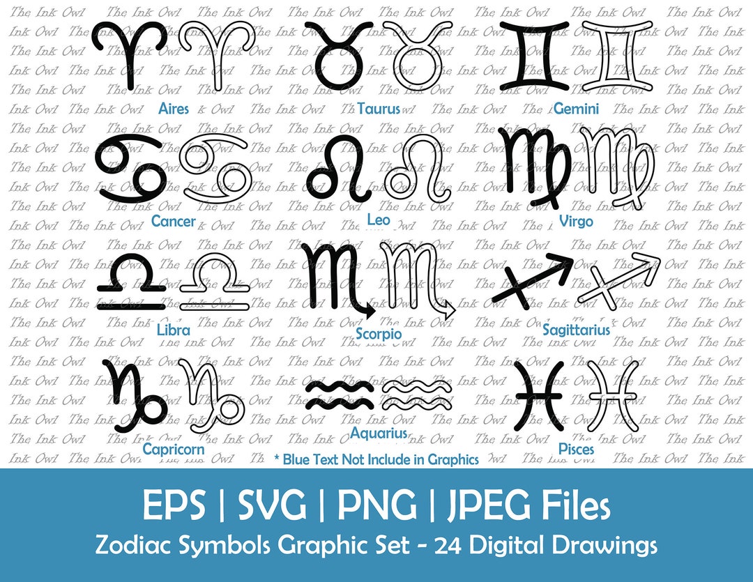 Zodiac Star Sign Symbols Vector Clipart Set / Outline & Silhouette ...