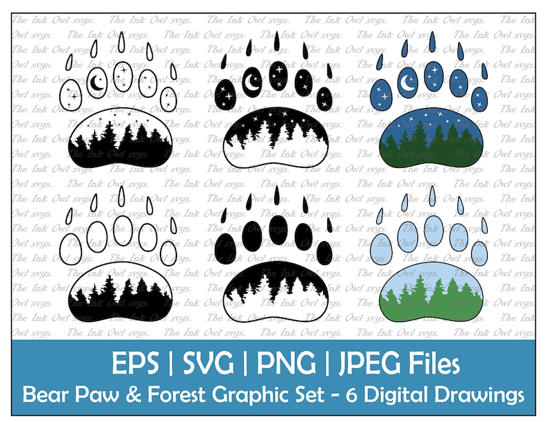 Bear Paw Forest Silhouette Vector Clipart Set / Outline Stamp - Etsy