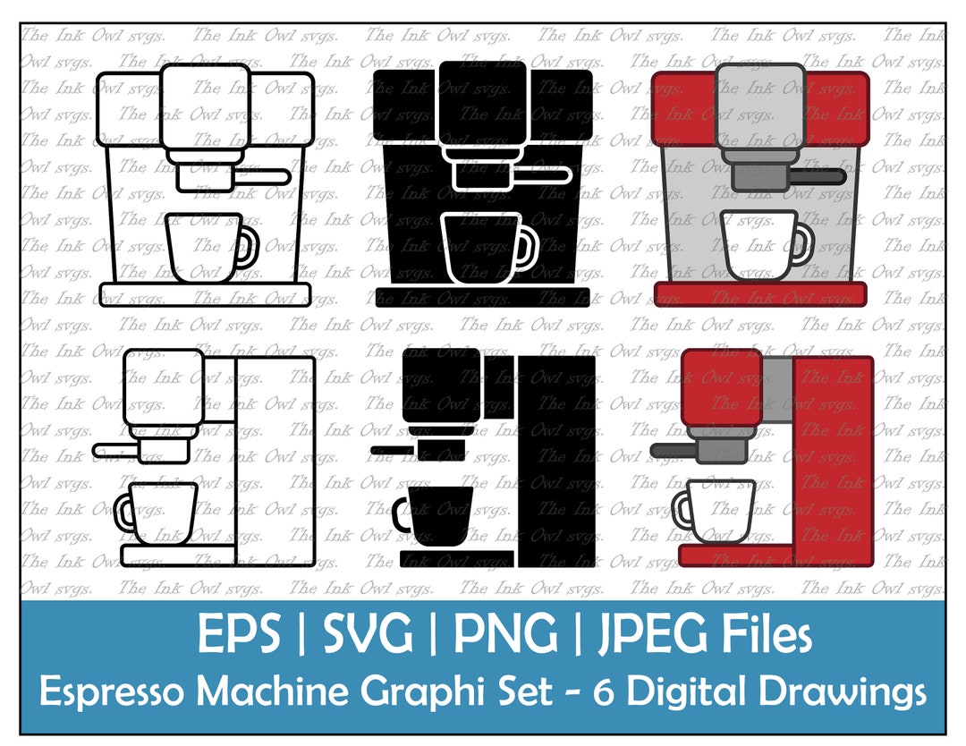 Espresso Machine Vector Clipart Set / Outline & Stamp Icon Graphic ...