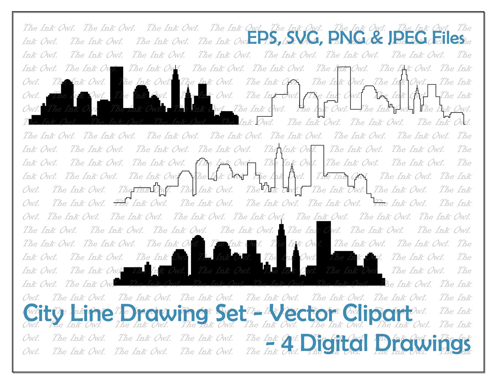 City Sky Line Vector Clipart Set / Outline & Stamp Drawing - Etsy