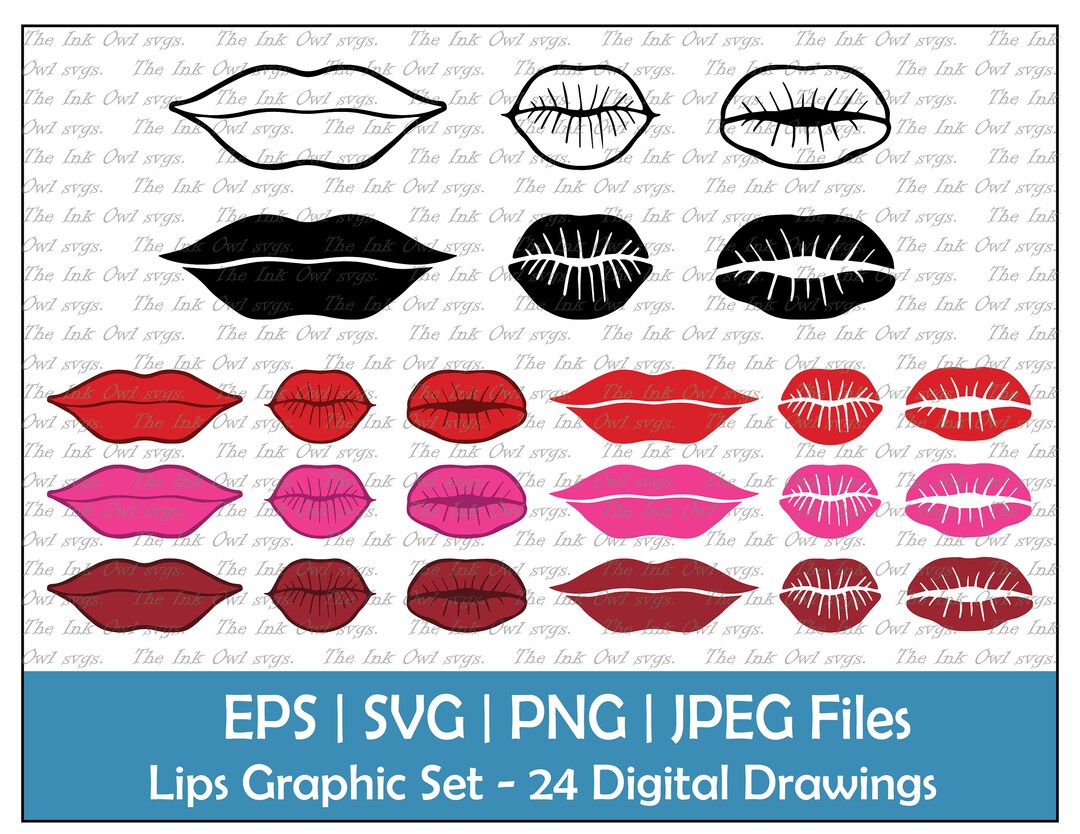 Lips and Kissing Vector Clipart Set / Outline Stamp and Color - Etsy
