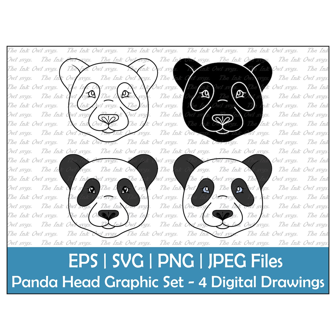 Panda Head and Face Vector Clipart Set / Outline, Stamp & Color Graphic ...