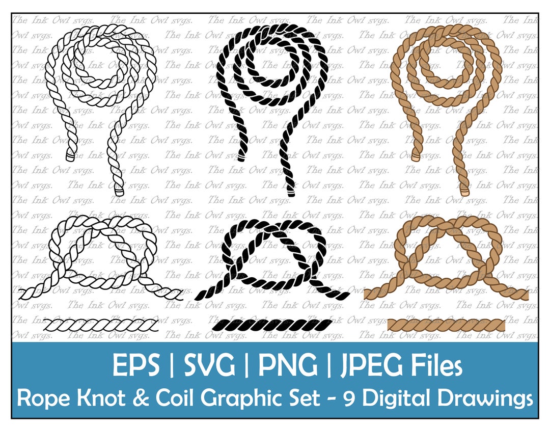 Rope Knot and Coil Vector Clipart Set / Outline & Stamp Graphics / PNG ...