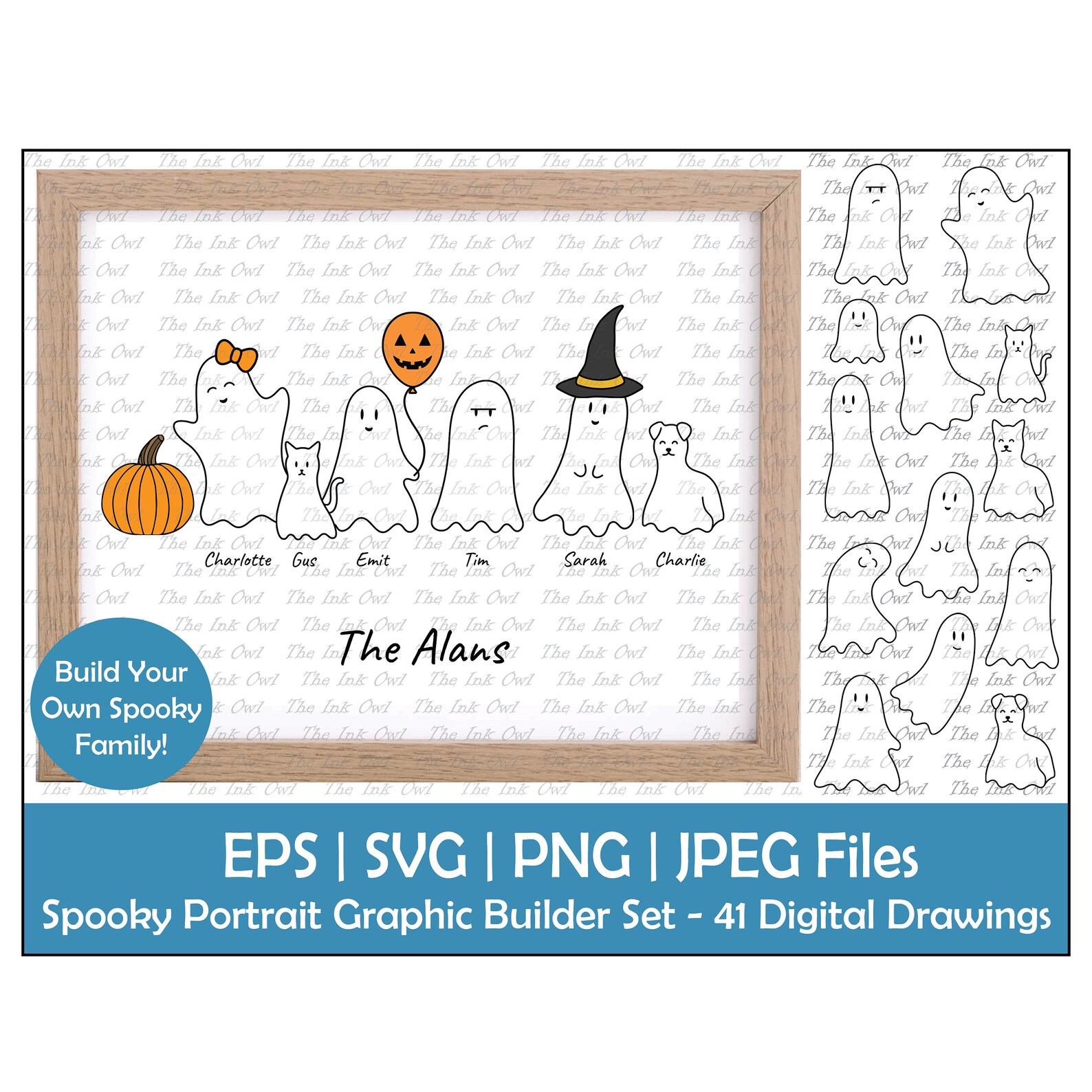 Spooky Cute Ghost Family Portrait Builder Clipart / Outline & Color ...