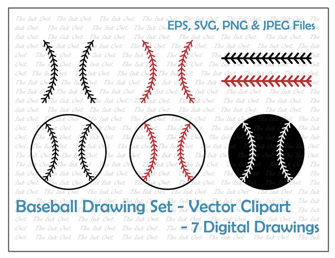 Baseball and Stitches Vector Clipart Set / Outline & Stamp Drawing ...