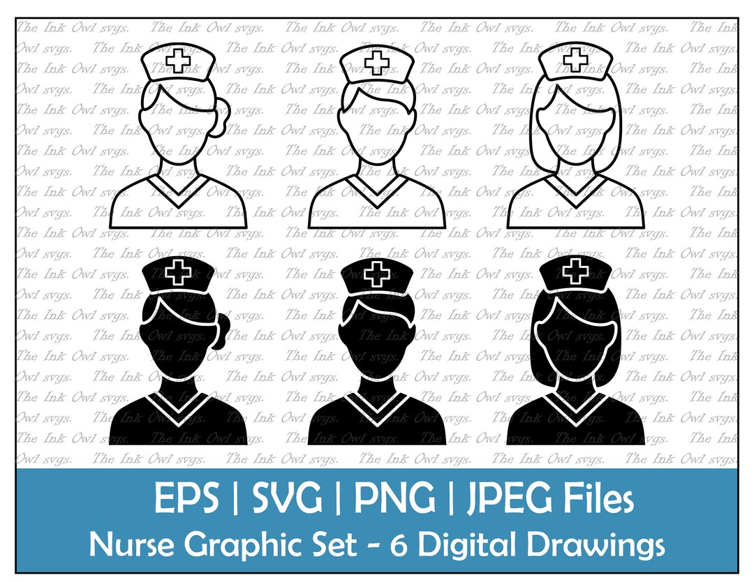Nurse Icon Vector Clipart Set / Outline & Stamp Drawing Graphic ...