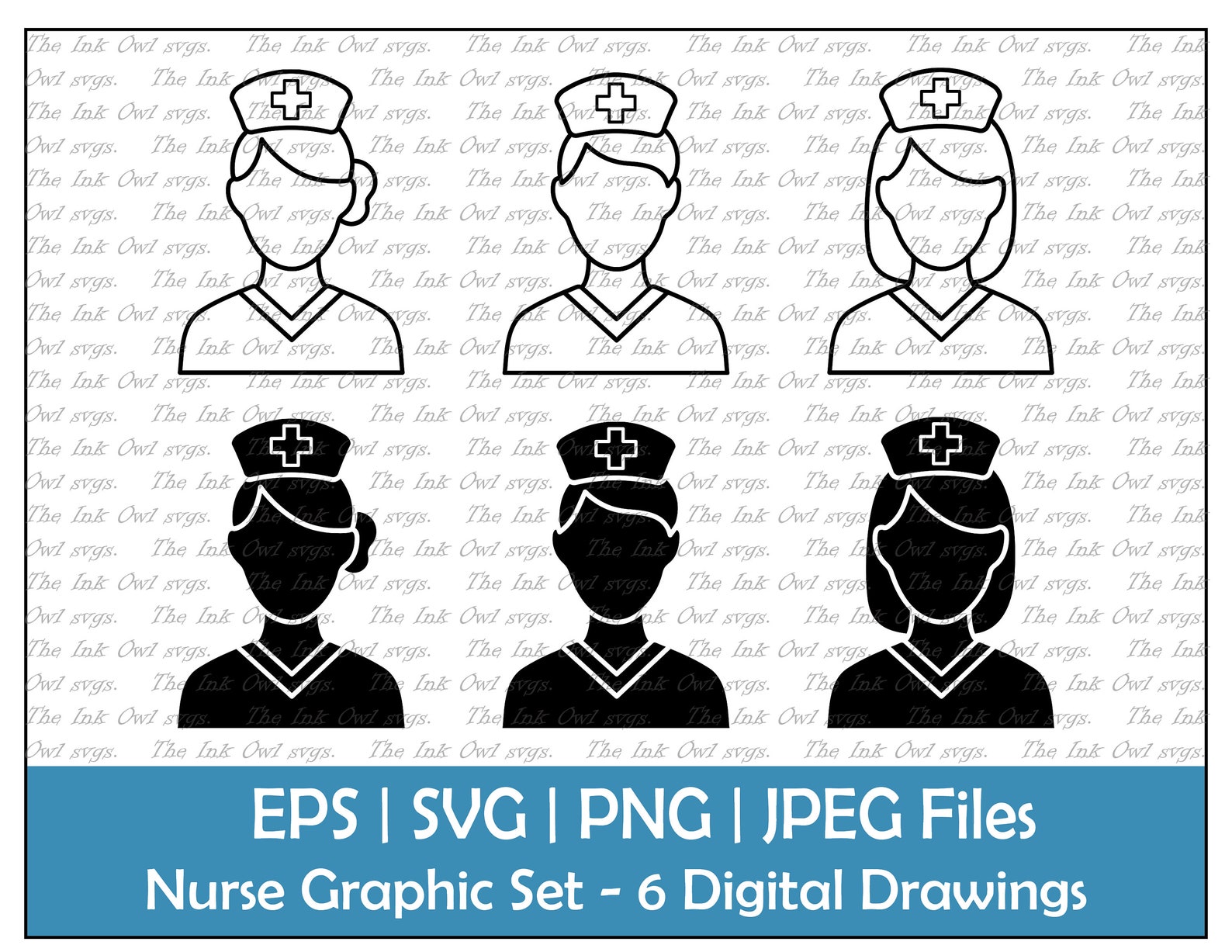 Nurse Icon Vector Clipart Set / Outline & Stamp Drawing - Etsy