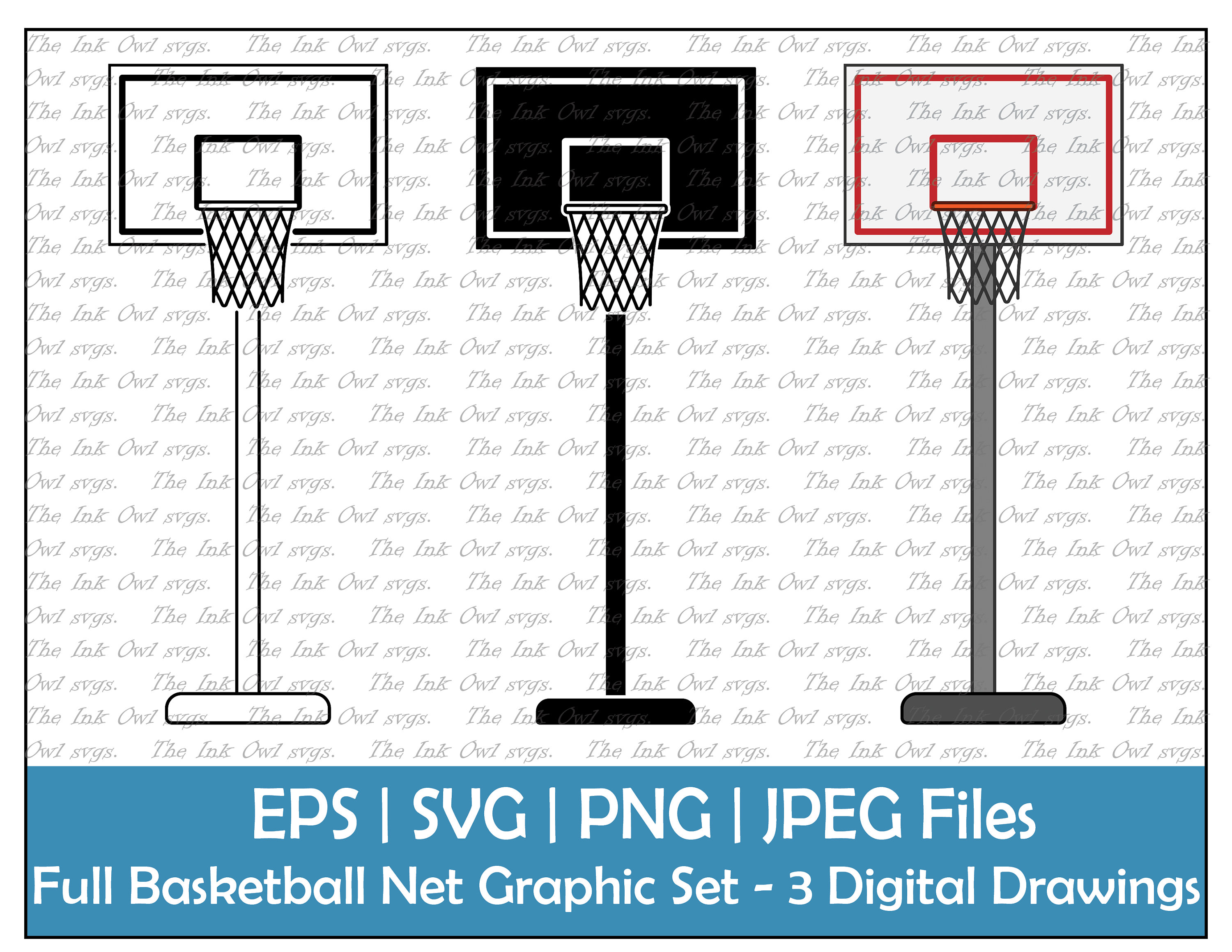 Basketball Net Vector Clipart / Outline & Stamp Graphic / - Etsy