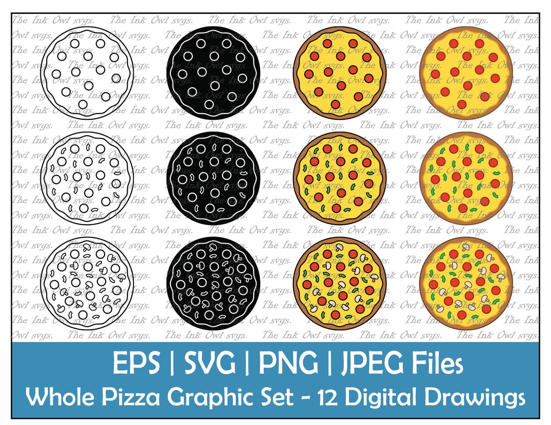 Whole Pizza Vector Clipart Set / Outline, Silhouette Stamp & Color ...
