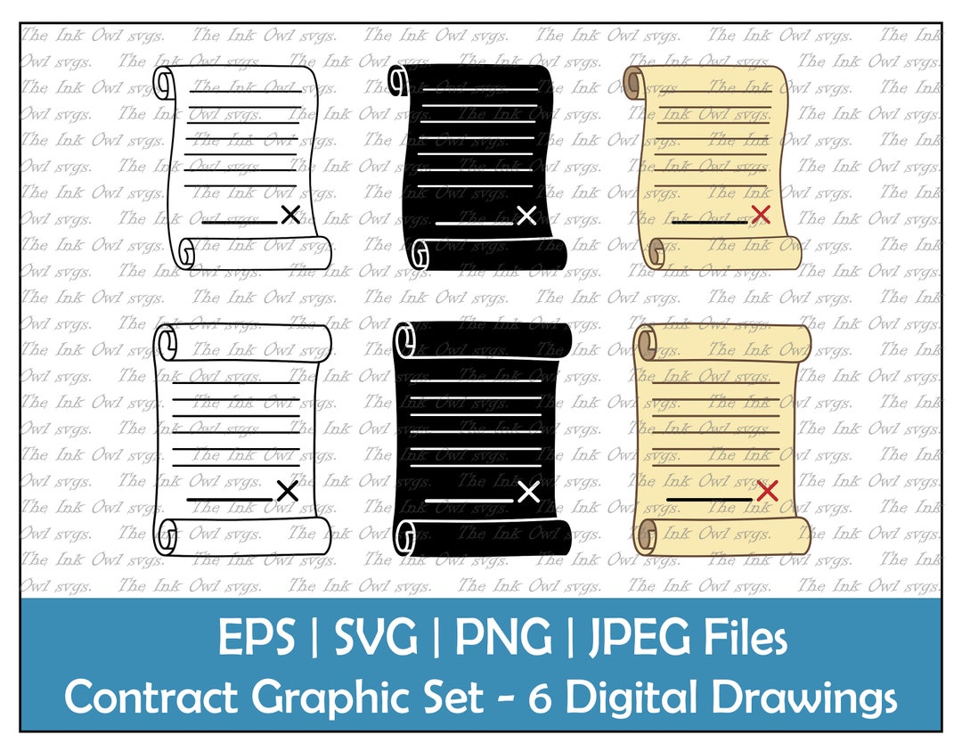 Paper Contract Vector Clipart Set / Outline & Stamp Drawing Graphic ...