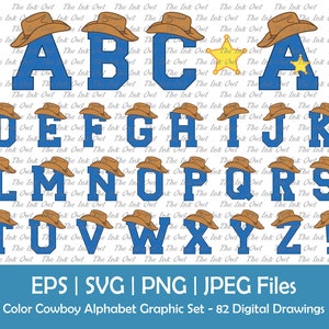 Cowboy Hat Alphabet Letters Vector Clipart / Color Text Graphic - Red ...